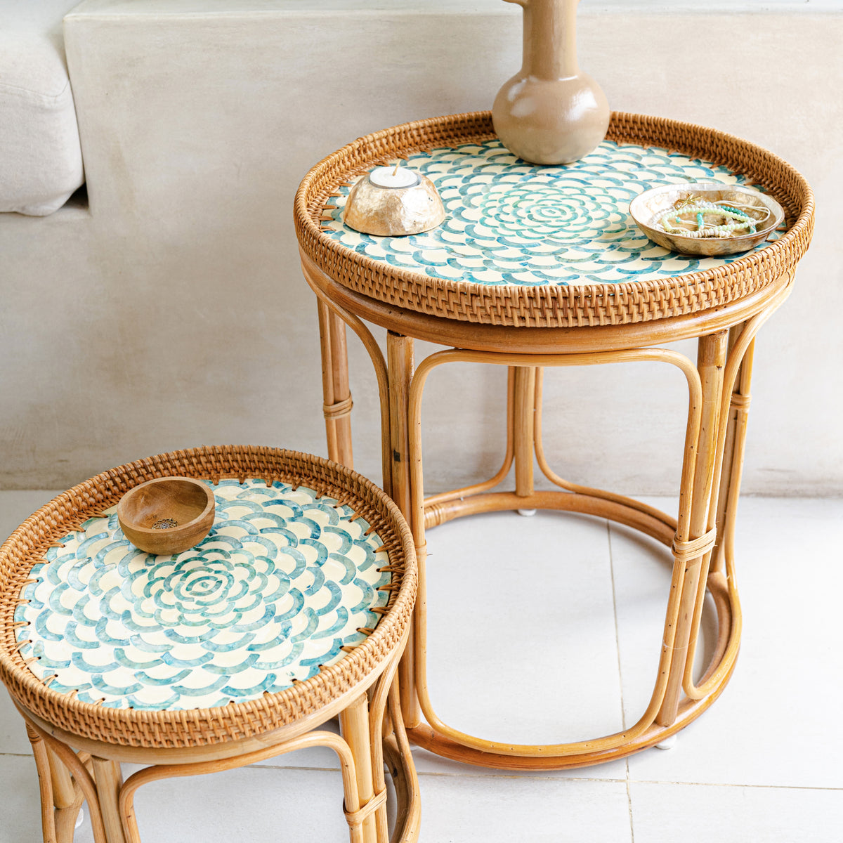 Bloom Rattan Coffee/Side Table, Bedside Table Set