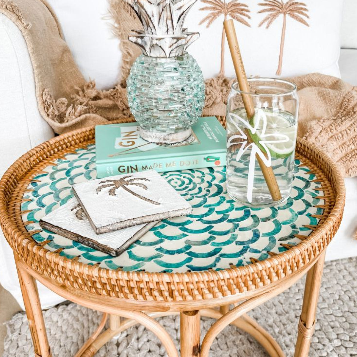 Bloom Rattan Side Table - Bedside Table - Coffee Table - Blue Mother of ...