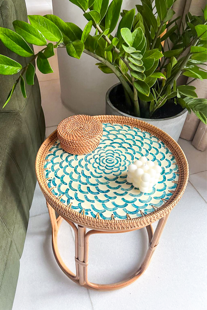 Bloom Rattan Side Table - Bedside Table - Coffee Table - Blue Mother of ...