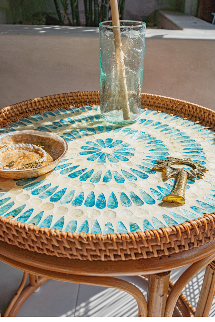 Serene Rattan Side Table - Bedside Table - Coffee Table - Turquoise ...