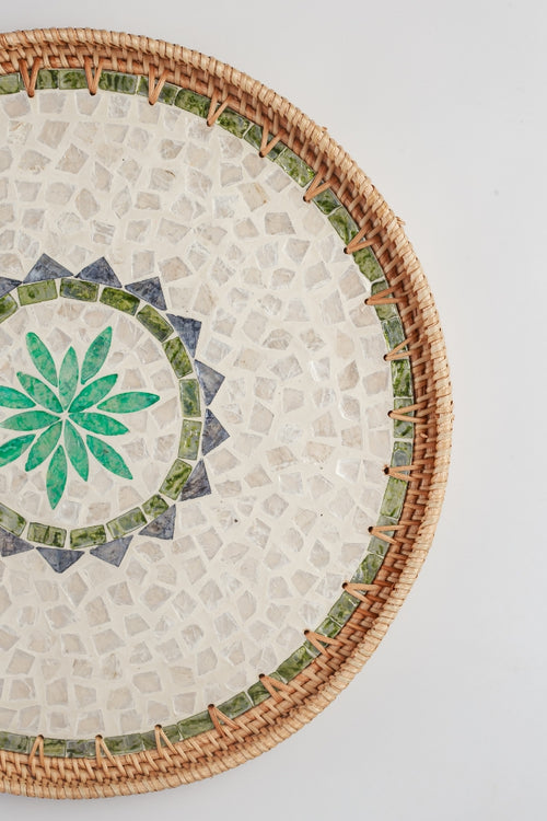 Oasis Round Rattan Tray - Green Mother of Pearl - Serving Tray ...
