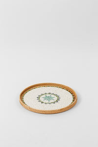 Oasis Round Rattan Tray - Green Mother of Pearl - Serving Tray ...