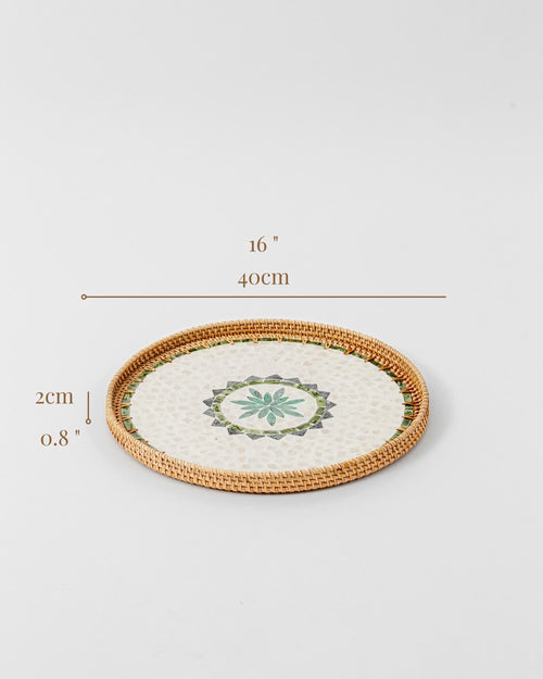 Oasis Round Rattan Tray - Green Mother of Pearl - Serving Tray ...