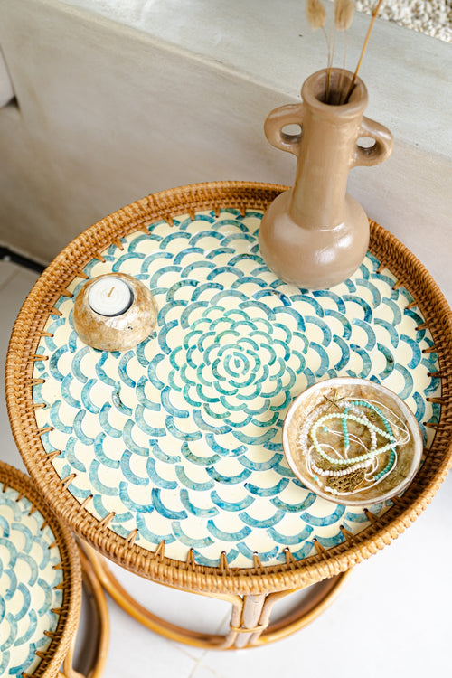 Bloom Rattan Side Table - Bedside Table - Coffee Table - Blue Mother of ...
