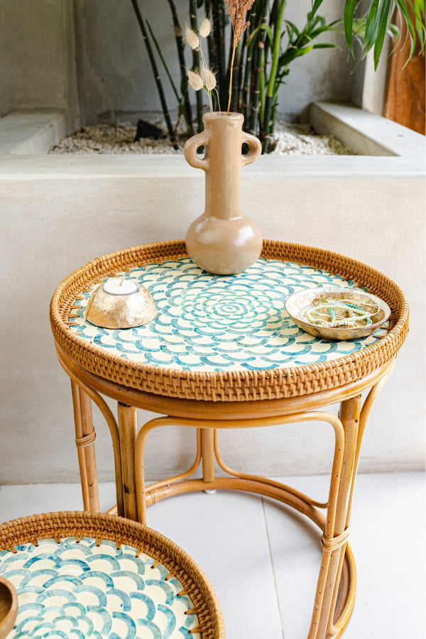 Bloom Rattan Side Table - Bedside Table - Coffee Table - Blue Mother of ...