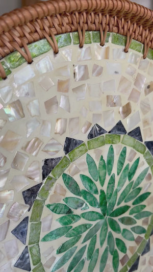 Oasis Round Rattan Tray - Green Mother of Pearl - Serving Tray ...